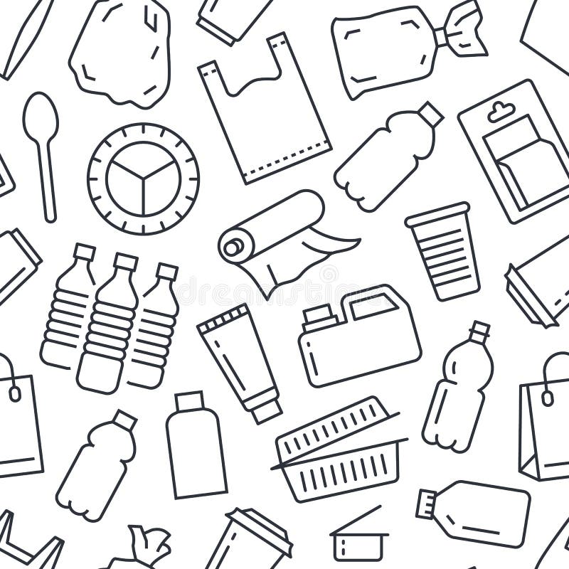 Stop Using Plastic Seamless Pattern with Flat Line Icons. Polyethylene ...