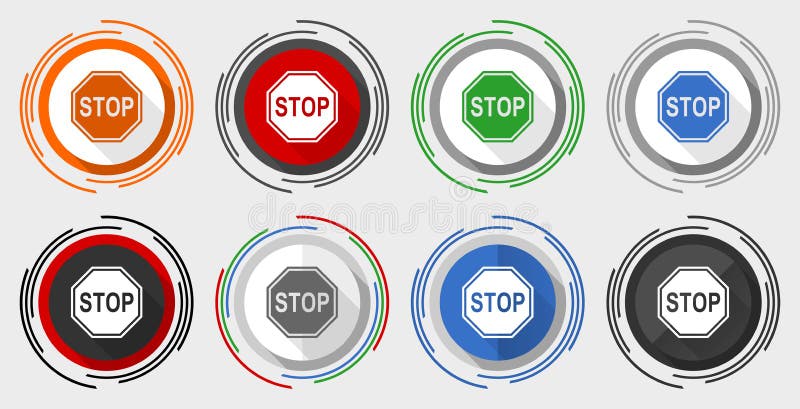 Stop Vector Icon Set, Sign, Danger, Warning Modern Design Flat Graphic ...