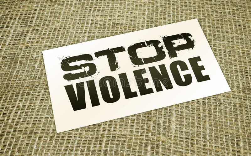 Stop Violence Words on Card on Burlap Canvas. Social Concept Stock ...