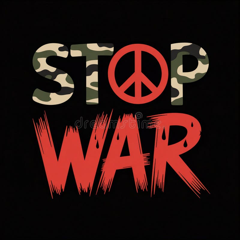 Stop the War Slogan on a Black Background Original Art Illustration in ...