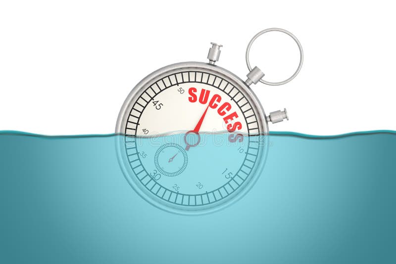 Stop Watch with Success Word Sink into Blue Water Stock Illustration ...