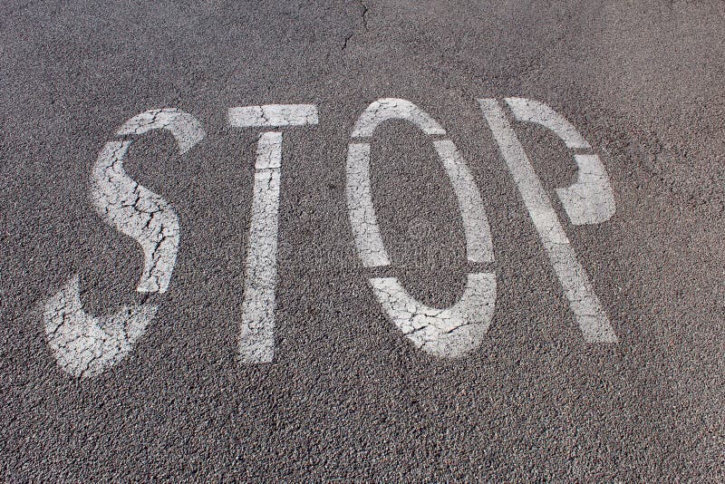 Stop writing on asphalt stock image. Image of white, marking - 86589601
