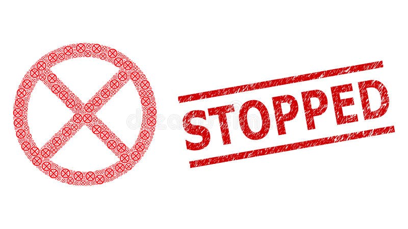 Stopped Mosaic of Stopped Icons and Distress Stopped Seal Stamp Stock ...