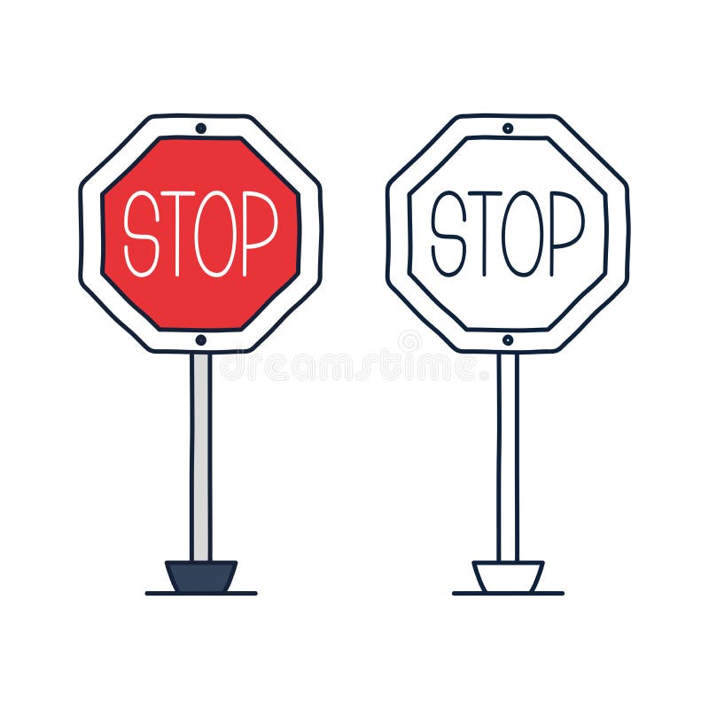 Stoppschild Vector-Symbol Im Doodle-Cartoon-Stil Mit Umriss Vektor ...