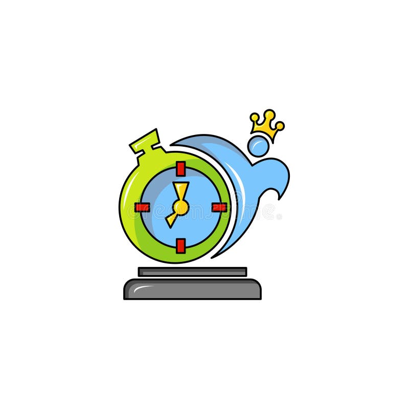 Stopwatch Clock with Abstract Man beside it Wearing Crown, Modern Sign ...