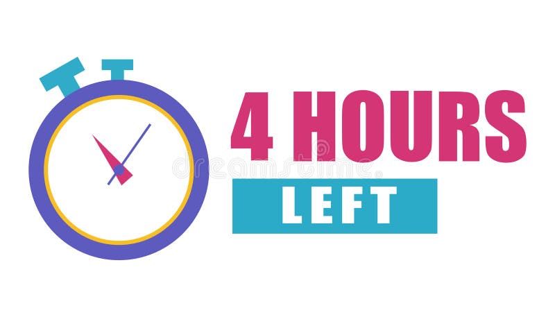 Stopwatch Clock Icon. Countdown Four Hours. Bold 4 Hours Left. Vector ...