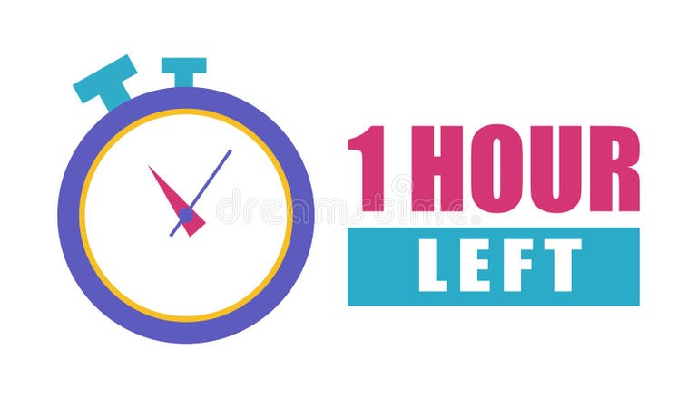 Stopwatch Clock Icon. Countdown One Hour. Bold 1 Hour Left. Vector ...