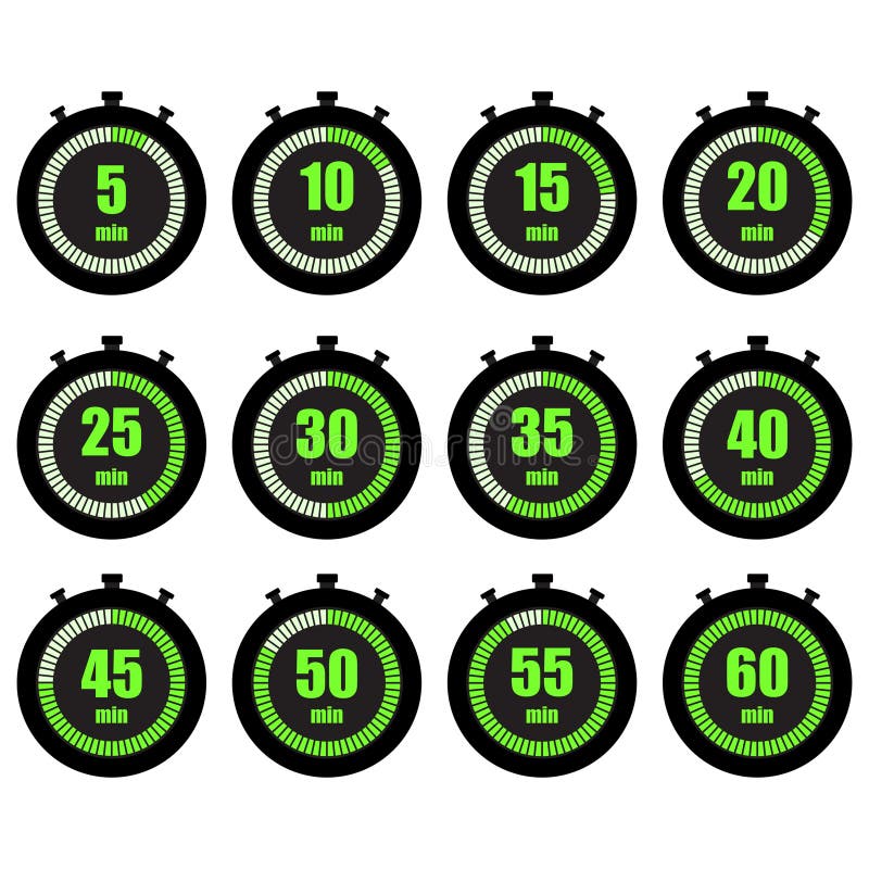 Stopwatch Countdown Icons. Green Minute Indicators. Time Management ...