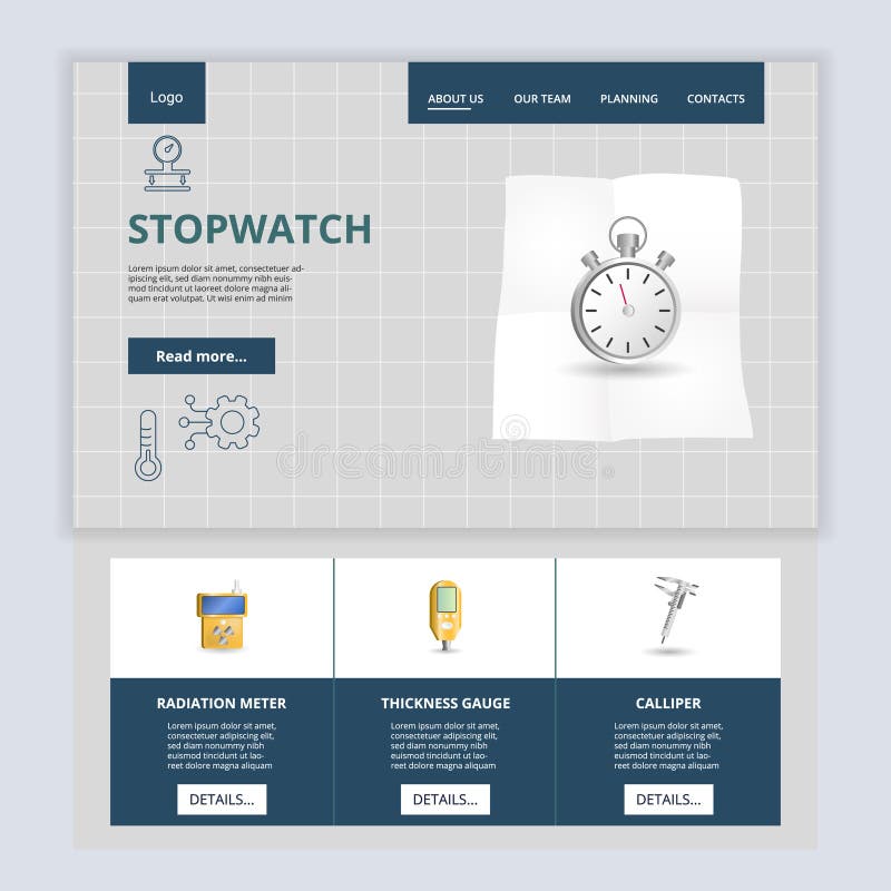 Stopwatch Flat Landing Page Website Template. Radiation Meter ...