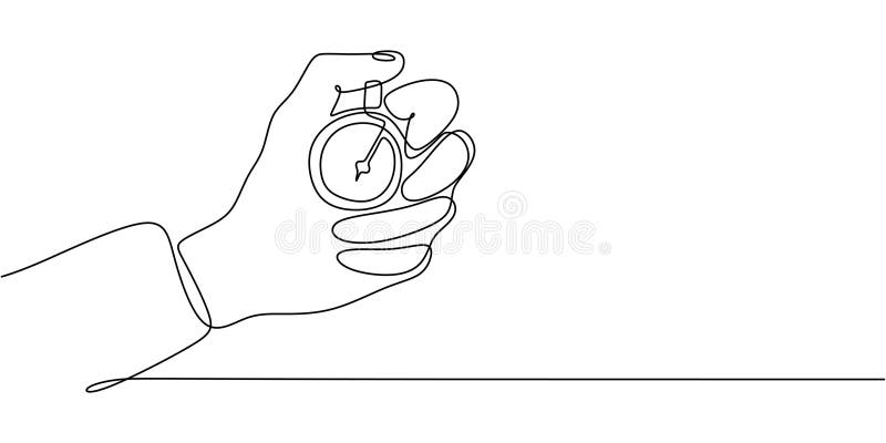 Stopwatch in Hand in Continuous One Line Drawing. Symbol of Time ...