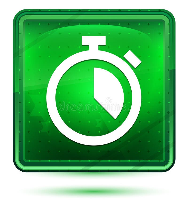 Stopwatch Icon Neon Light Green Square Button Stock Illustration ...
