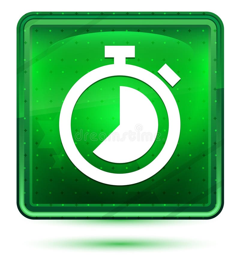 Stopwatch Icon Neon Light Green Square Button Stock Illustration ...