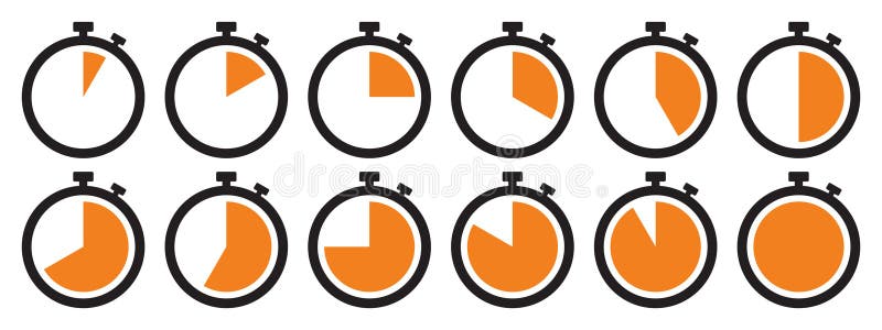 Stopwatch Icon Set in Orange Color. Stopwatch Symbol Set Stock Vector ...