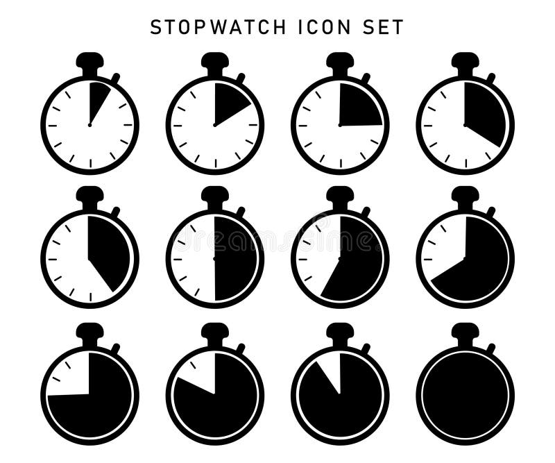 Stopwatch Icon Set Working Time at Various Times Sport Clock with ...