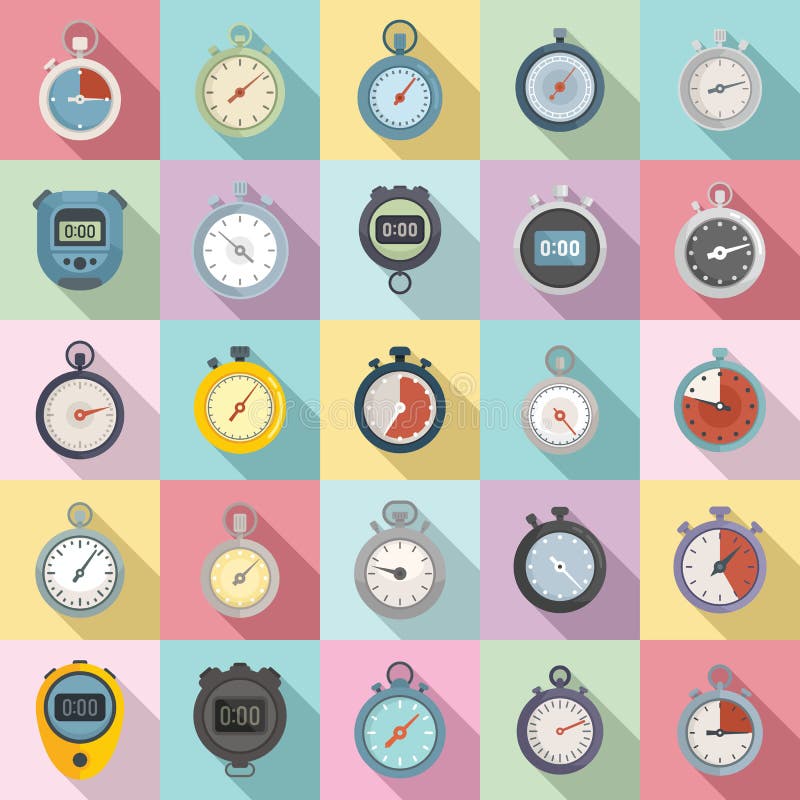 Stopwatch Icons Set Flat Vector. Minute Timer Stock Vector ...