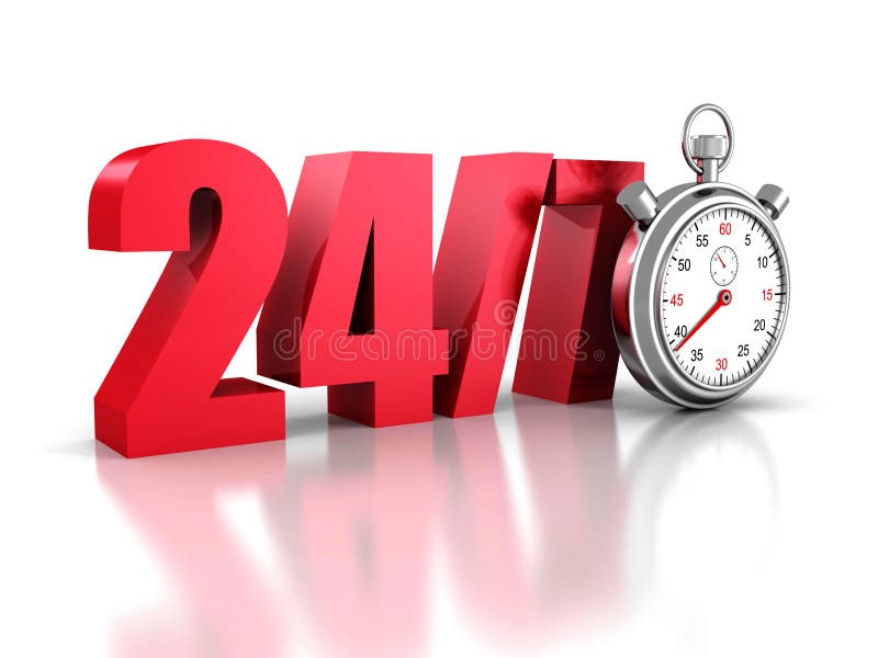 Stopwatch with the Numbers 24 and 7. always Available. Stock ...