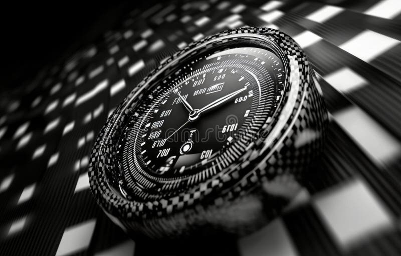 Stopwatch Resting on a Checkered Racing Flag with a Black Background ...