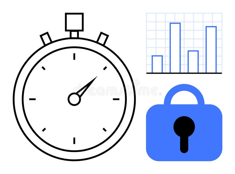 Stopwatch with Bar Graph and Padlock Reflecting Time Management and ...