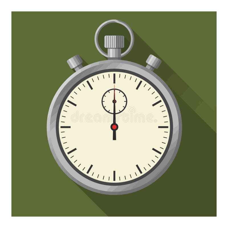 Stopwatch Timer Flat Design on Green Background with Long Shadow Vector ...