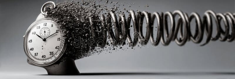 Stopwatch Transforms into a Coiled Spring Symbolizing Time and Motion in a Minimalistic Setting ...