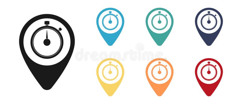 Stopwatch, Watch, Time Concept Vector Icon Set, Label on the Map. Set ...