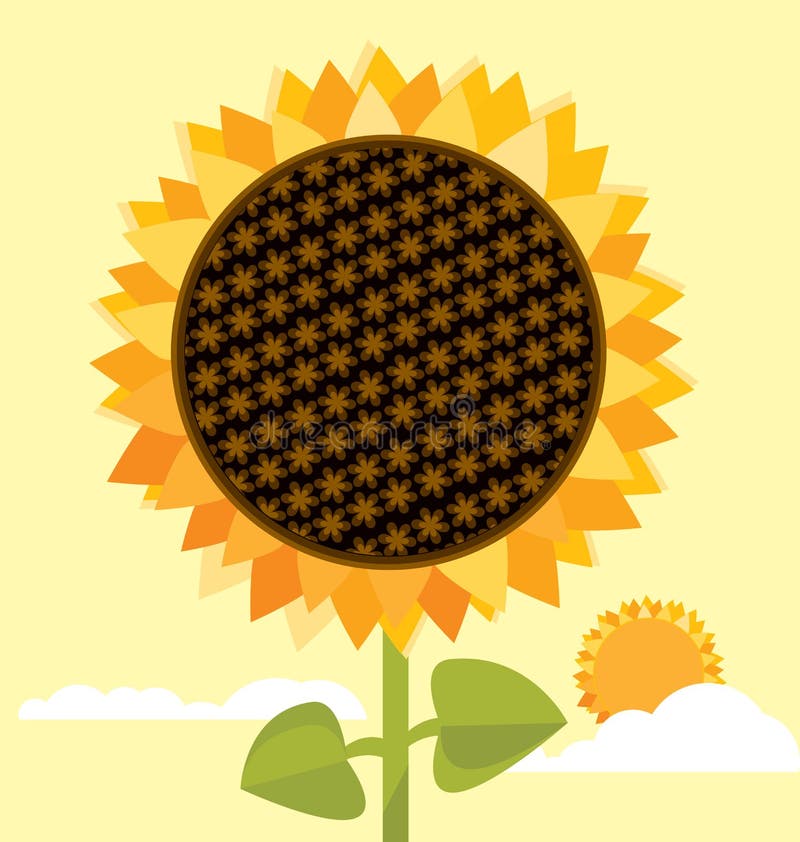 Vektor, Handritad Gul Solros Och Solros Vektor Illustrationer ...