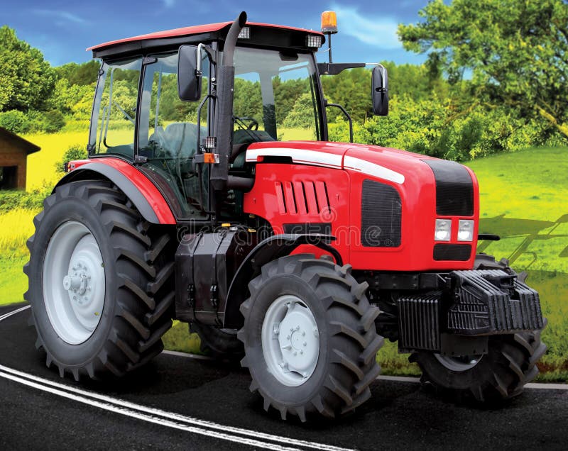 Röd traktor arkivfoto. Bild av damm, stryka, ockupation - 40161234