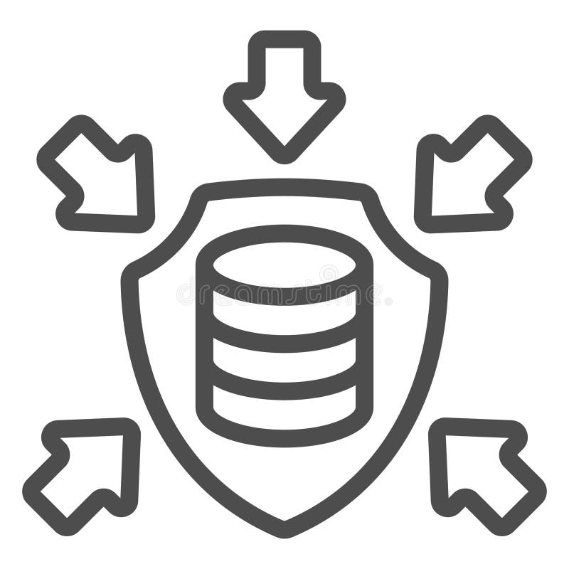Storage Array on Shield with Arrows Line Icon, Data Protection Concept ... Storage Array on Shield with Arrows Line Icon, Data Protection Concept ...