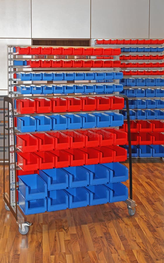 Storage Bins Cart stock image. Image of warehouse, shelf - 144906789