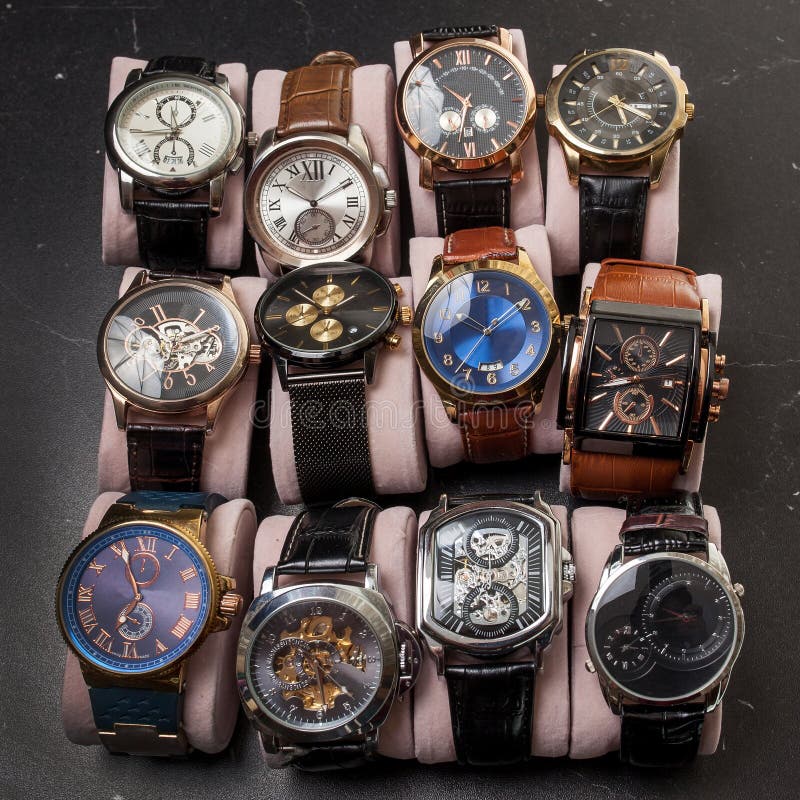 Storage Box with Collection of Men Wrist Watches Stock Image - Image of ...