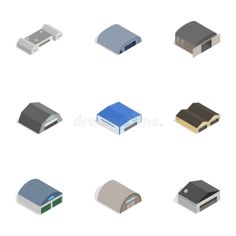 Storage Building Icons, Isometric 3d Style Stock Vector - Illustration ...