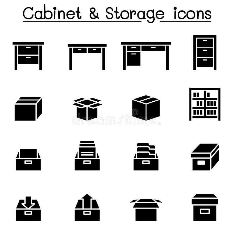 Storage, Cabinet, Drawer Icons Stock Vector - Illustration of library ...