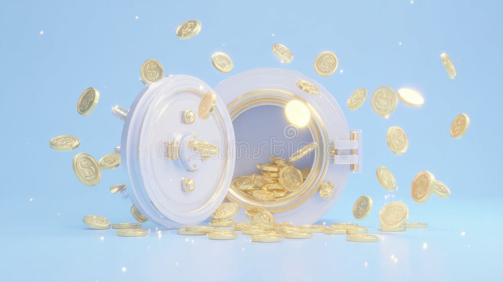 Storage Capsule Opens, Revealing Glittering Coins Stock Photo - Image ...