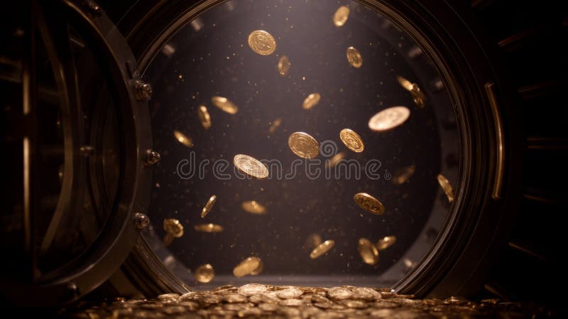 Storage Capsule Opens, Revealing Glittering Coins Stock Photo - Image ...