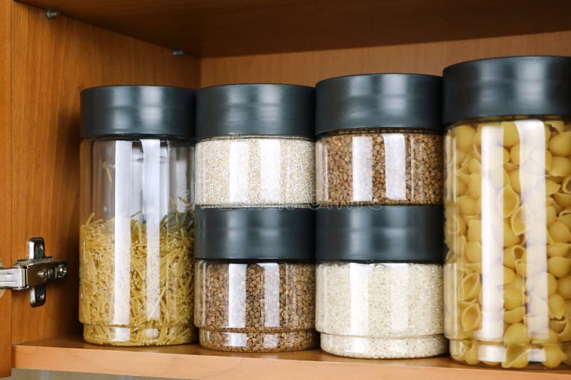 Storage of Cereals in Containers in the Kitchen Stock Image - Image of ...