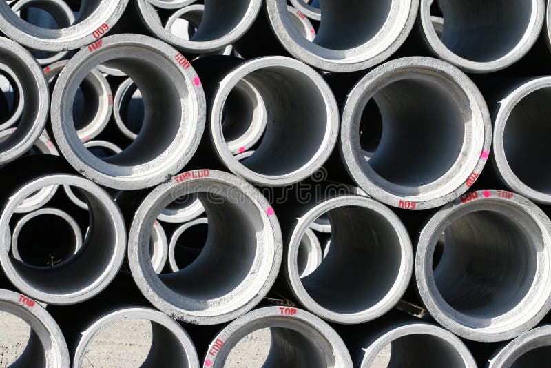 Storage of Concrete Pipes Stacked Stock Photo - Image of pile, drain ...