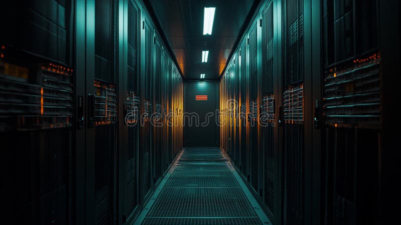 Storage Corridor Illuminated with Soft Light in a Modern Data Center ...