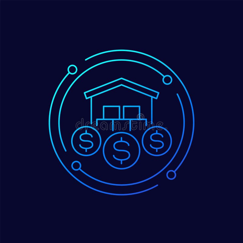 Storage Costs Icon with Warehouse in Linear Design Stock Vector ...