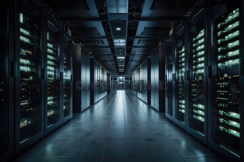 Storage Data Center with Rows of Server Racks, Each One Filled with ... Storage Data Center with Rows of Server Racks, Each One Filled with ...