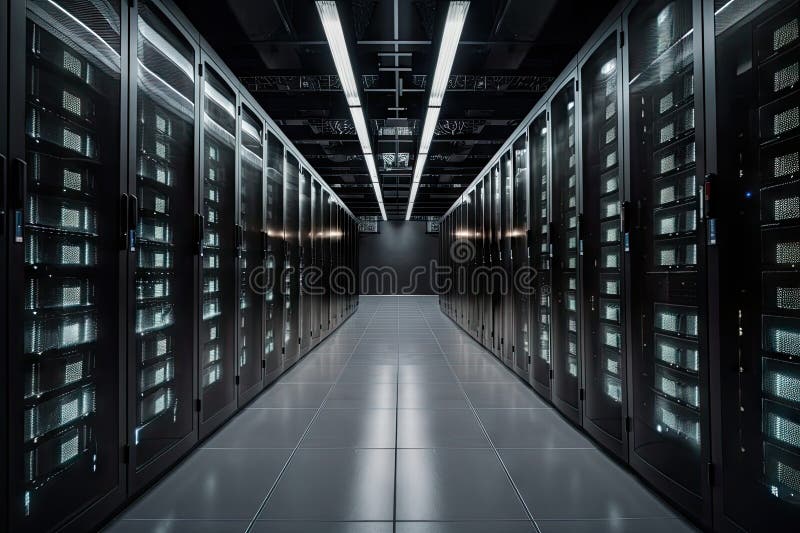 Storage Data Center with Rows of Shelving and Tall Racks for Storing ... Storage Data Center with Rows of Shelving and Tall Racks for Storing ...