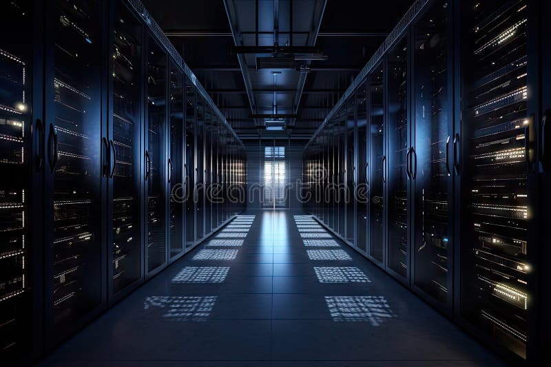 Storage Data Center with Rows of Shelving and Tall Racks for Storing ...