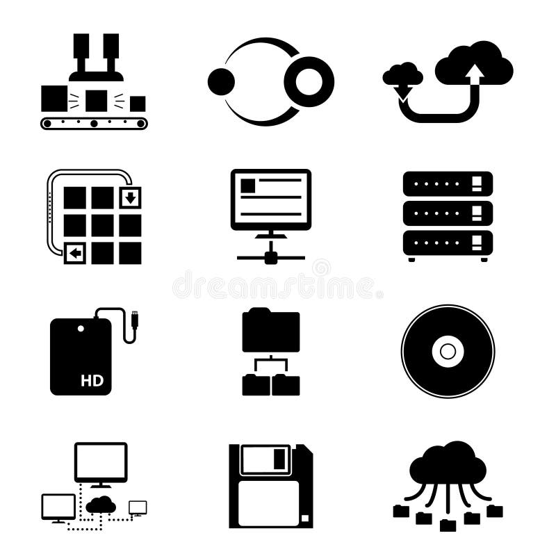 Storage and Data Transfer Icons on White Stock Vector - Illustration of ...