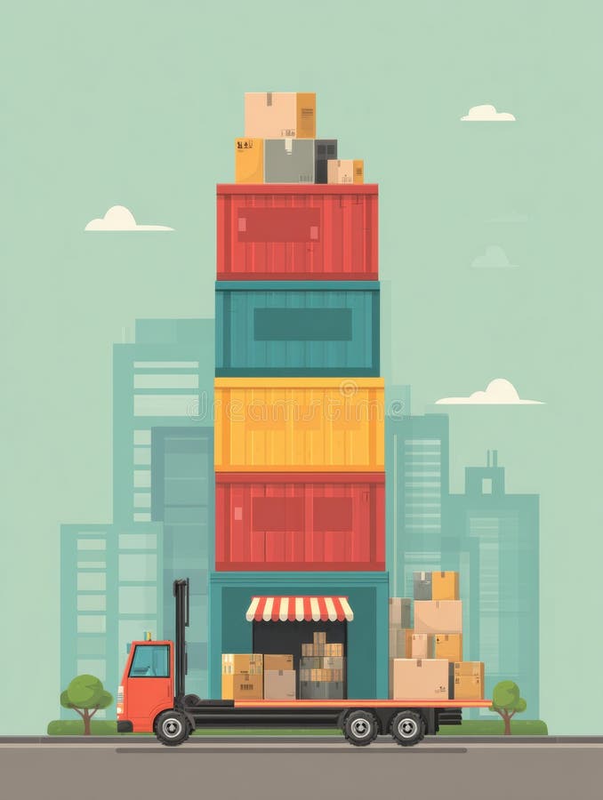 Storage and Delivery Process of Building Goods Illustrated in a Flat ...