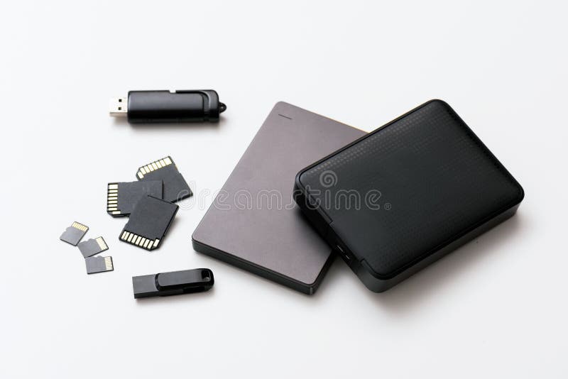 Storage Devices, Pendrive, Memory Cards, Hard Disk Stock Photo - Image ...