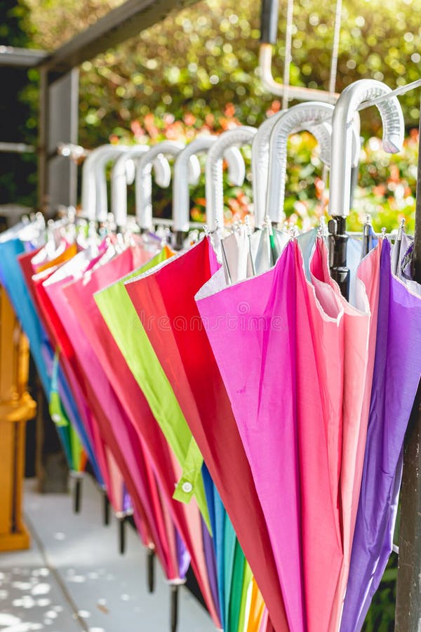 Storage of Different Colors Umbrella Stock Photo - Image of rain ...