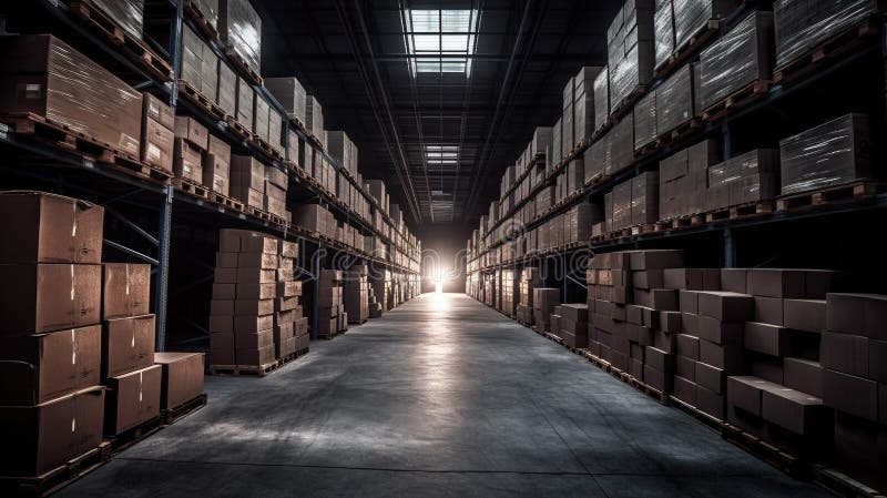 Storage and Distribution with Modern Large Warehouse with Boxes ...