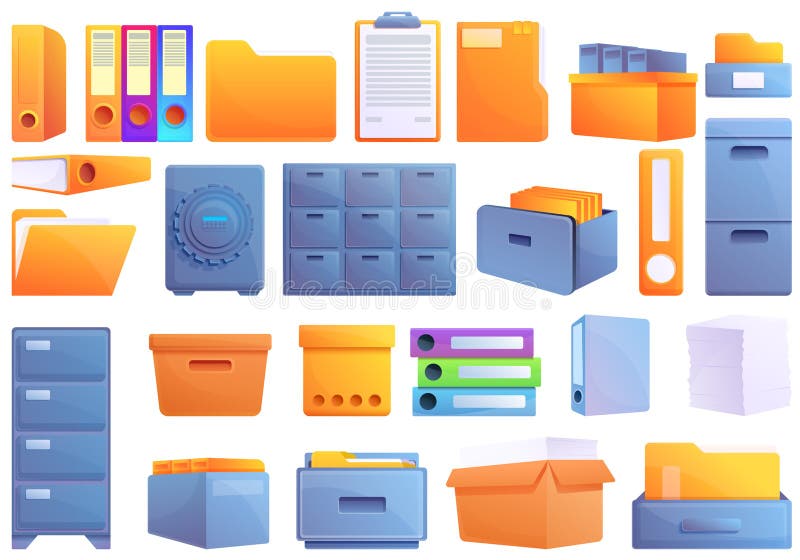 Storage of Documents Icons Set, Cartoon Style Stock Vector ...
