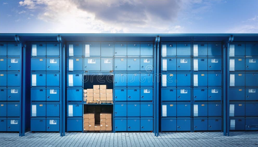 Storage Facilities Service with Card Boxes in Blue Terminal Cell Stock ...