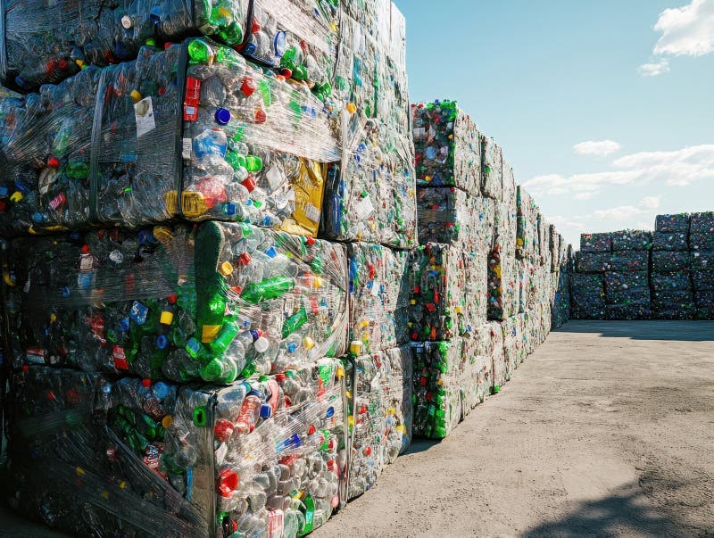 Storage Facility Showcasing Compacted Plastic Waste Ready for Recycling ...