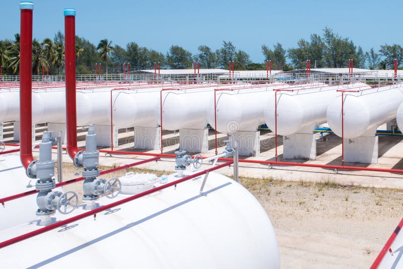 Storage of Gasoline in the Horizontal Tanks and Pipeline Stock Photo ...